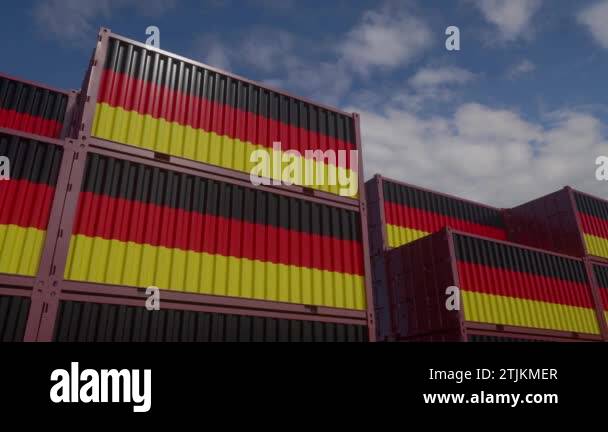 Germany flag containers are located at the container terminal. Concept ...