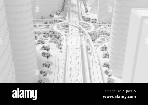 Road interchange middle in the city with heavy traffic, black and white ...