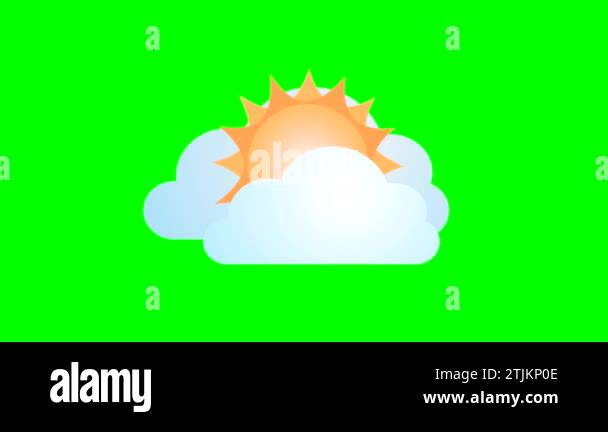 Cartoon simple sun rotation icon on cloud background green screen ...