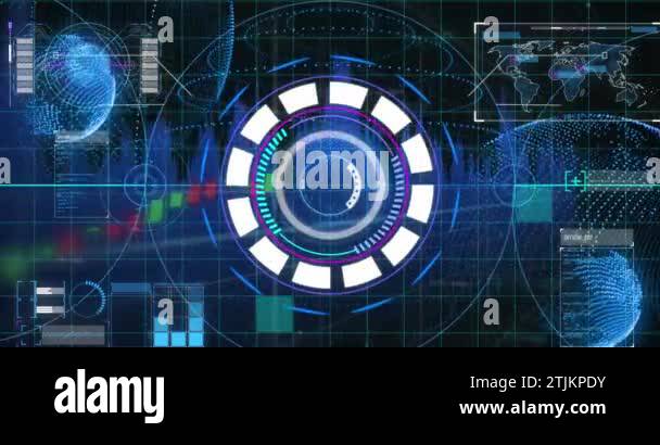 Animation Of Arc Reactor Loading Bars And Circles Map Over Graph And