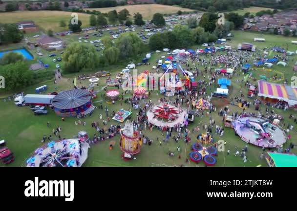 High Angle Footage of Public Funfair Held at Lewsey Public Park of ...