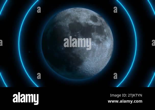 Full and New moon phases on a starry background. with bright neon rings ...