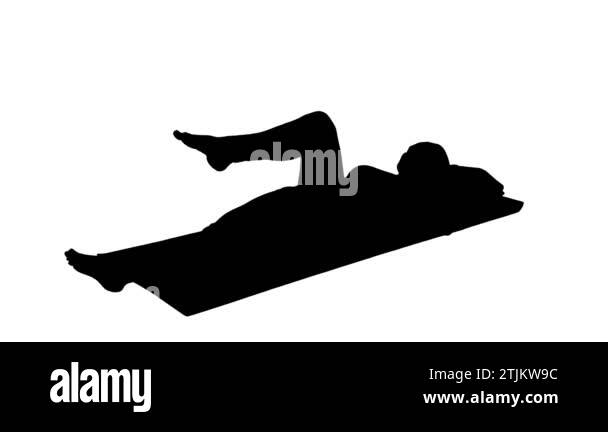 Black silhouette of woman lying and doing leg flexion and extension ...