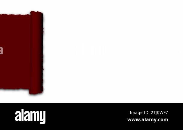 Scroll of torn paper rolls across white background 4k animation concept ...