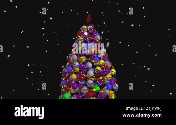 Christmas tree and falling snow rotate on transparent background with ...