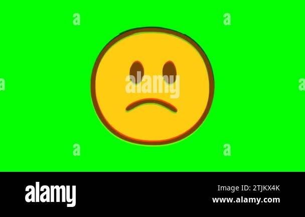 Sad face emoticon glitch effect on green background. Emoji motion ...