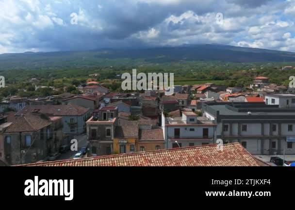 Panoramic aerial wide view of the active volcano Etna, extinct craters ...