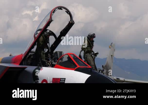 Ghedi Italy SEPTEMBER, 8, 2022 NATO combat aircraft pilot with helmet ...