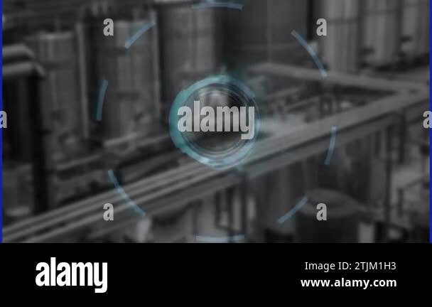 The animation shows scopes scanning on a black background. High angle ...