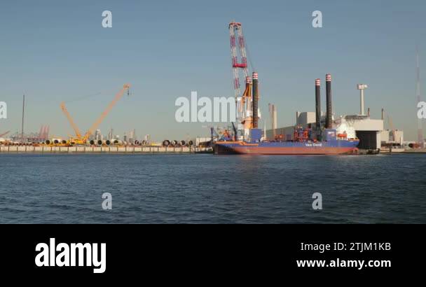 ROTTERDAM, THE NETHERLANDS - CIRCA 2019: Construction crane ship for ...