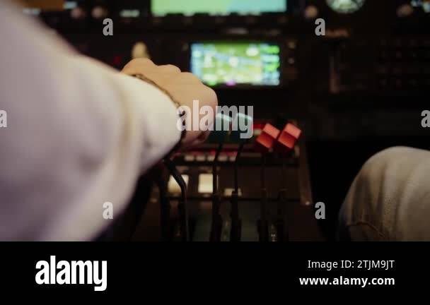 Airplane captain taking off and throttling engine to fly aircraft ...