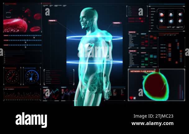 Zooming rotating body and scanning heart. Human cardiovascular system ...