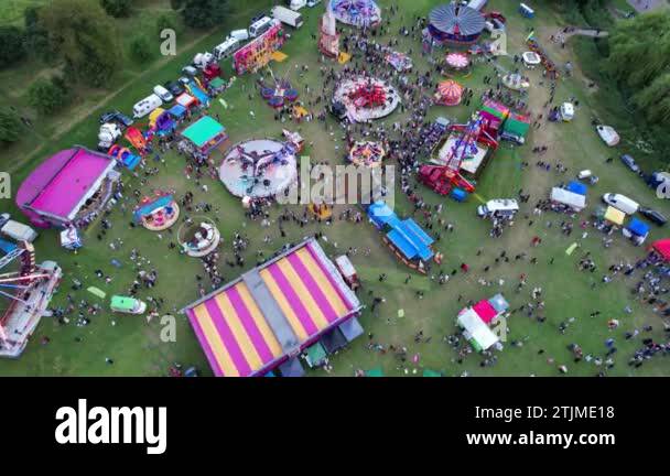 High Angle Footage of Public Funfair Held at Lewsey Public Park of ...