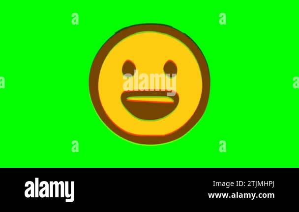 Happy face emoticon glitch effect on green background. Emoji motion ...
