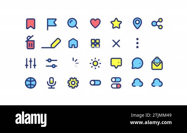 Animated interface color ui icons. Smartphone navigation. System settings. Webpage. Seamless ...