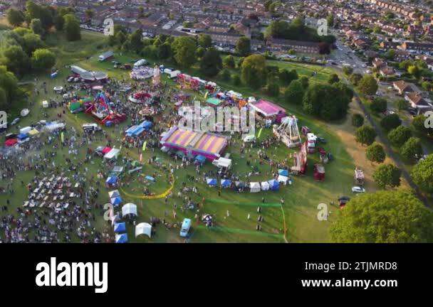 High Angle Footage of Public Funfair Held at Lewsey Public Park of ...