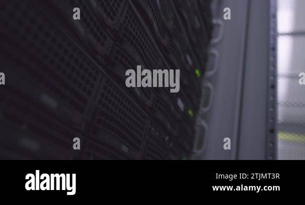 Closeup of server room rack in big data center office space. Server ...