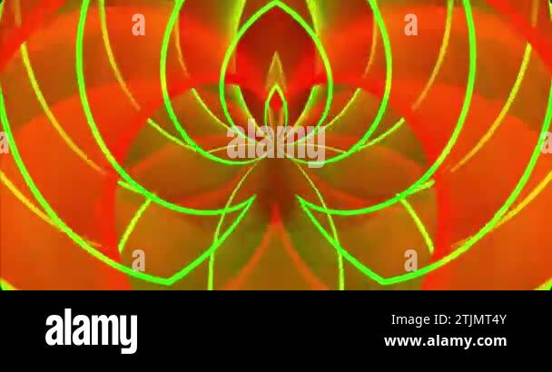 Luminous beams of red and yellow shades form constantly changing patterns on a dark background ...