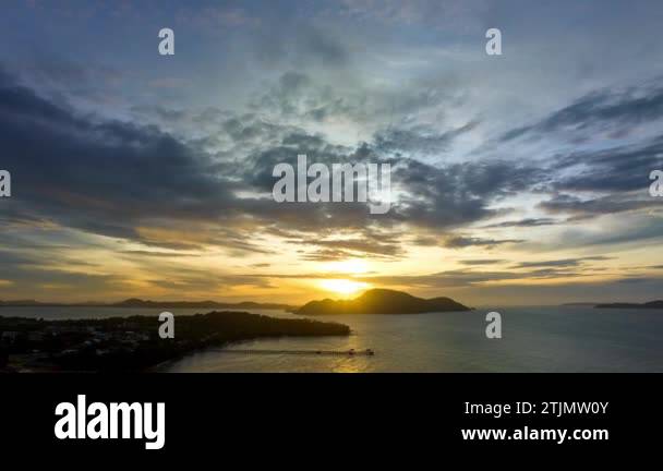 Aerial Hyper lapse view stunning sky above the islands in sunrise ...