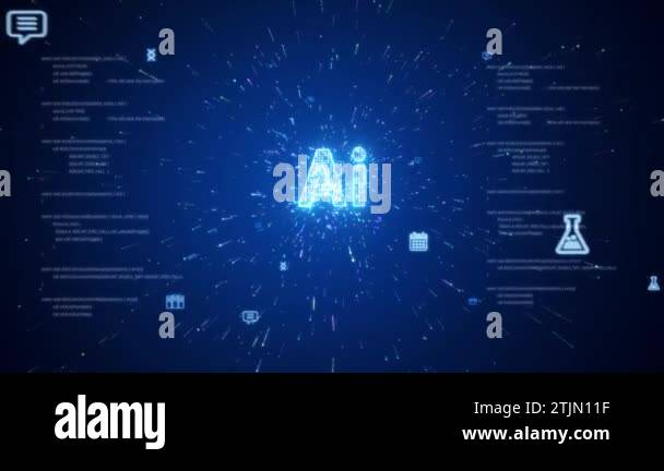 Ai Artificial intelligence cyber and futuristic concept. Ai text with particle and space ...