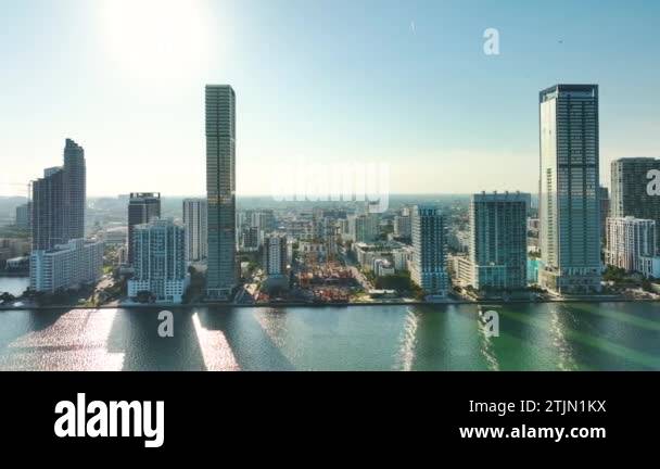 Miami city downtown with concrete and glass residential skyscraper ...