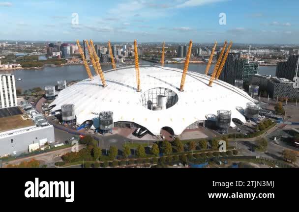 Aerial birds eye view of iconic concert Hall of O2 Arena in North ...