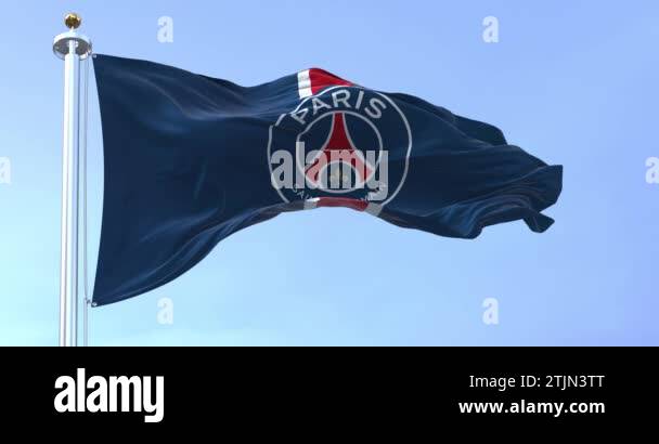 Paris, FRA, sept 2022: The flag of Paris Saint Germain football club ...
