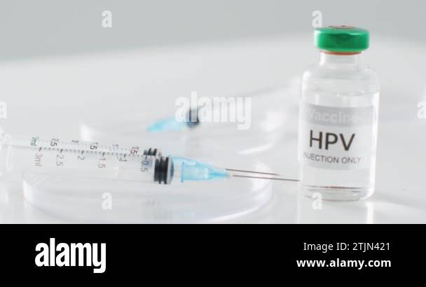 Video close up of hpv vaccine vial and syringes, with copy space ...