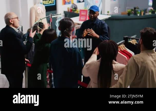 Impatient clients pushing store staff, fighting each other acting crazy ...