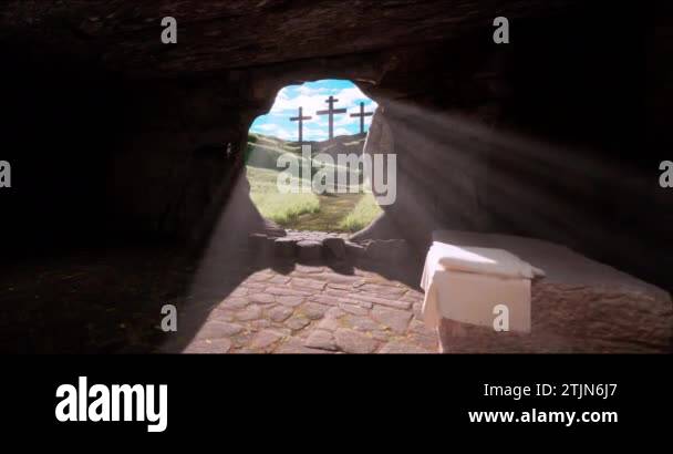 Jesus Christ resurrection the stone is rolled away from the grave and ...