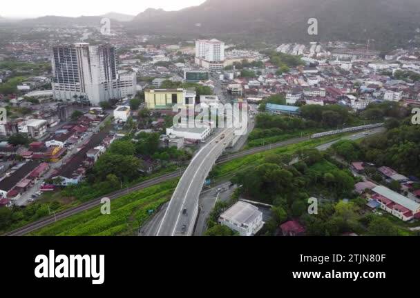 Bukit Mertajam, Penang, Malaysia - Jul 29 2022: Aerial rotating and ...