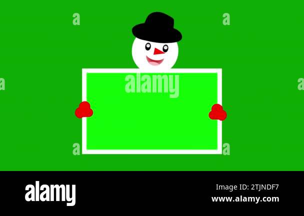Snowman holding banner motion graphics with green screen background ...