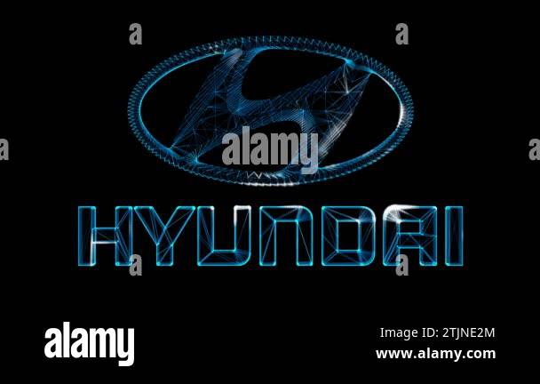 3D HYUNDAI Motor Company logo on black bg. South Korean car brand. Car ...