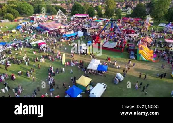High Angle Footage of Public Funfair Held at Lewsey Public Park of ...