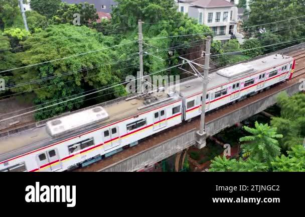 High Speed Train from Sky. Fast train passing from left to right Stock ...