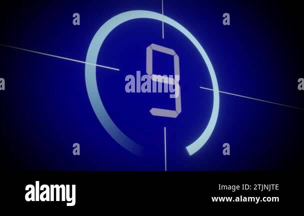 Blinking and rotating LCD countdown numbers from 10 to 1 on blue ...