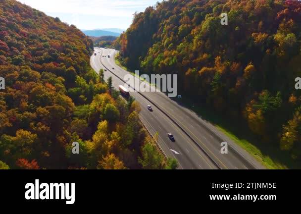 View from above of I-40 freeway route in North Carolina leading to ...