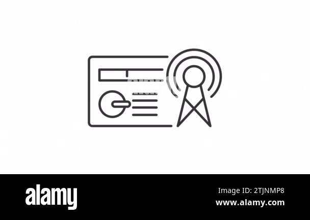 Animated radio linear icon. Communication technology. Transmitting information. Seamless loop HD ...