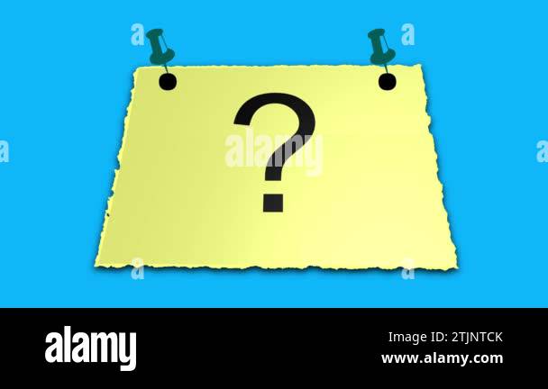 Question marks written on white torn paper notepad blue background 4k ...