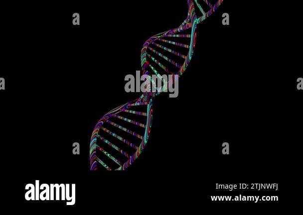 holographic dna rotating animation on black background, simple ...