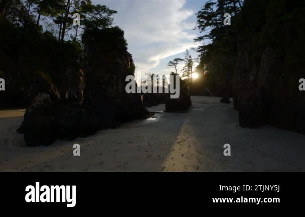 Sandy beach on Pacific Ocean Coast View. Sunset Sky. San Josef Bay ...