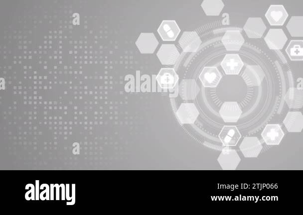 Scientific medical healthcare grey background with glow digital icons ...