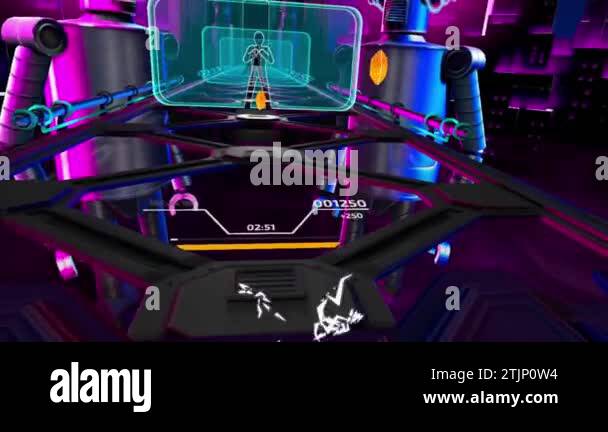 Gameplay of VR dance game in virtual reality glasses. Player must walk ...