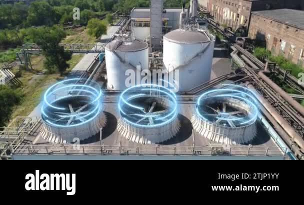 Cooling tower from a drone. Industrial cooling towers. wet cooling ...