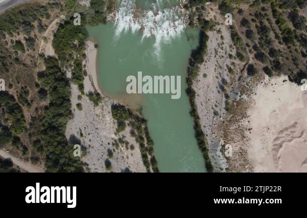 Aerial Water Flowing On Nature, stream path of river in wide plains ...