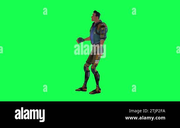 3d animated man greeting from right angle on green screen, 3d people in ...