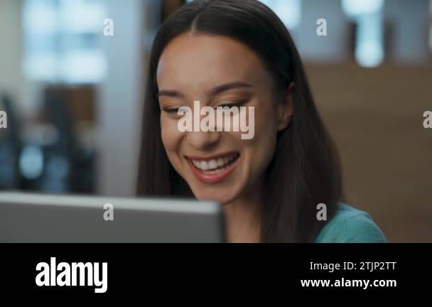 Laughing chief chatting computer spending break at coworking closeup ...