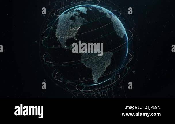 Animated digital grid over the 3D big data Earth globe. Worldwide 5G ...