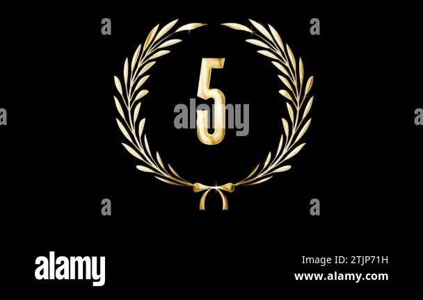 Golden laurel wreath and number 5, award, alpha channel Stock Video ...