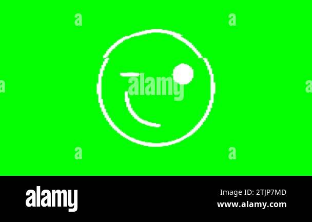 Winking emoticon with glitch effect on green background. Emoji motion ...